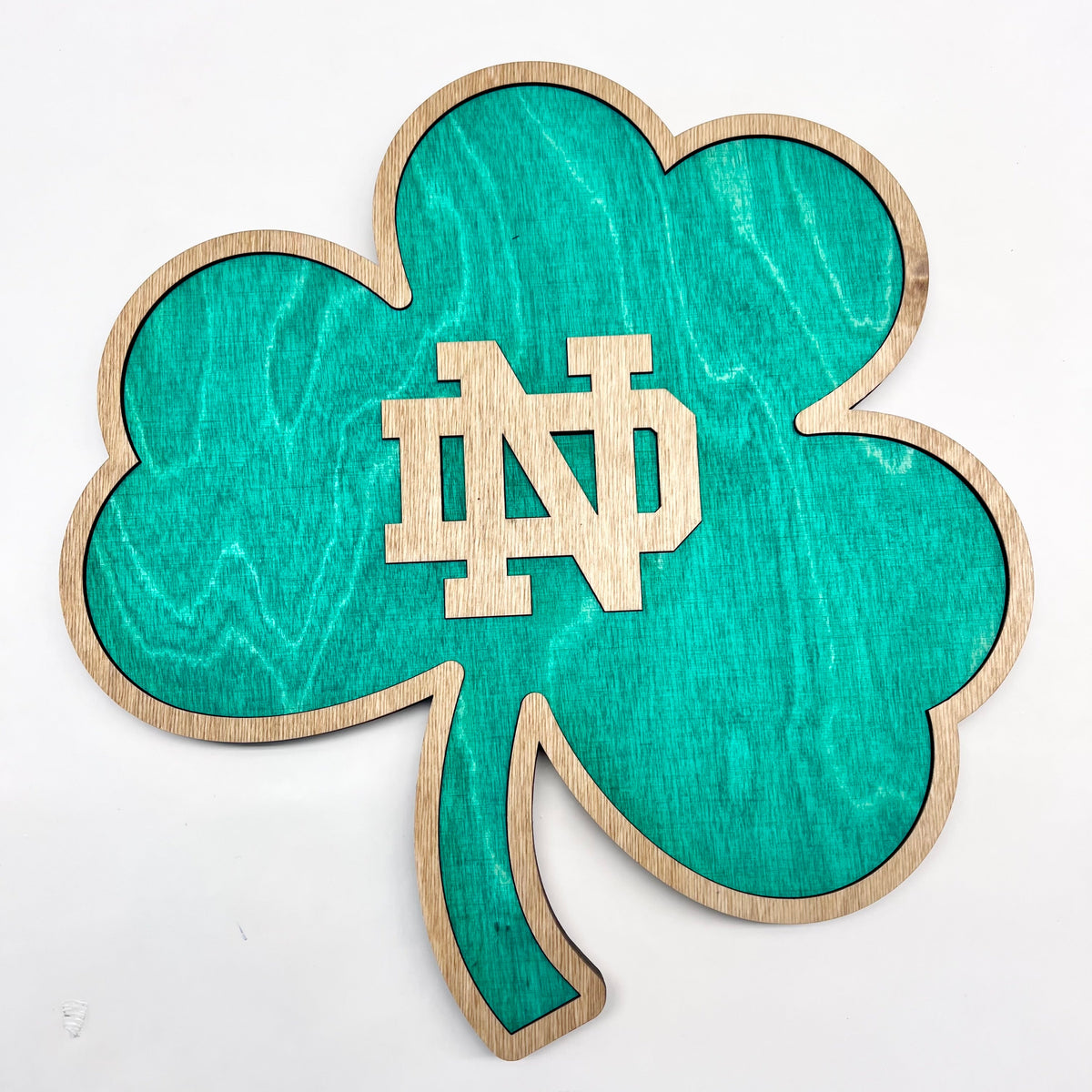 Premium Notre Dame Monogram on Green Shamrock Wall Art – Irish Woodworks